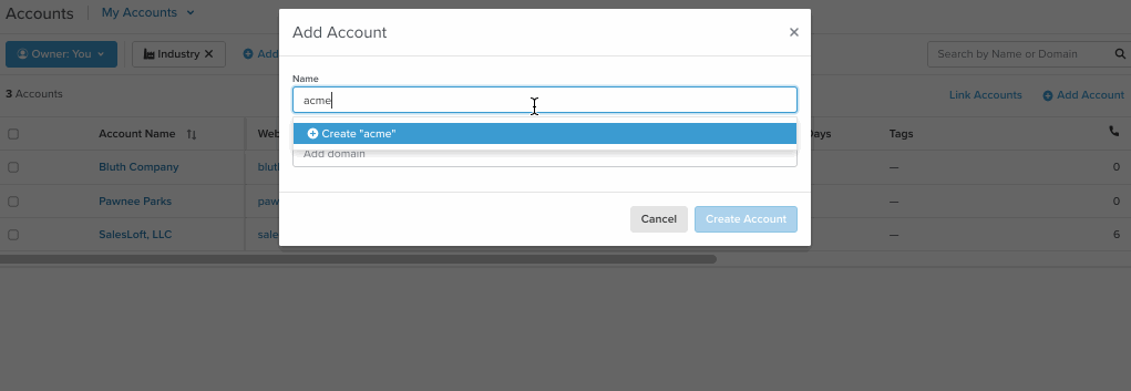 The Accounts Page Layout