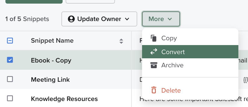 Convert Personal Snippet into Team Snippet