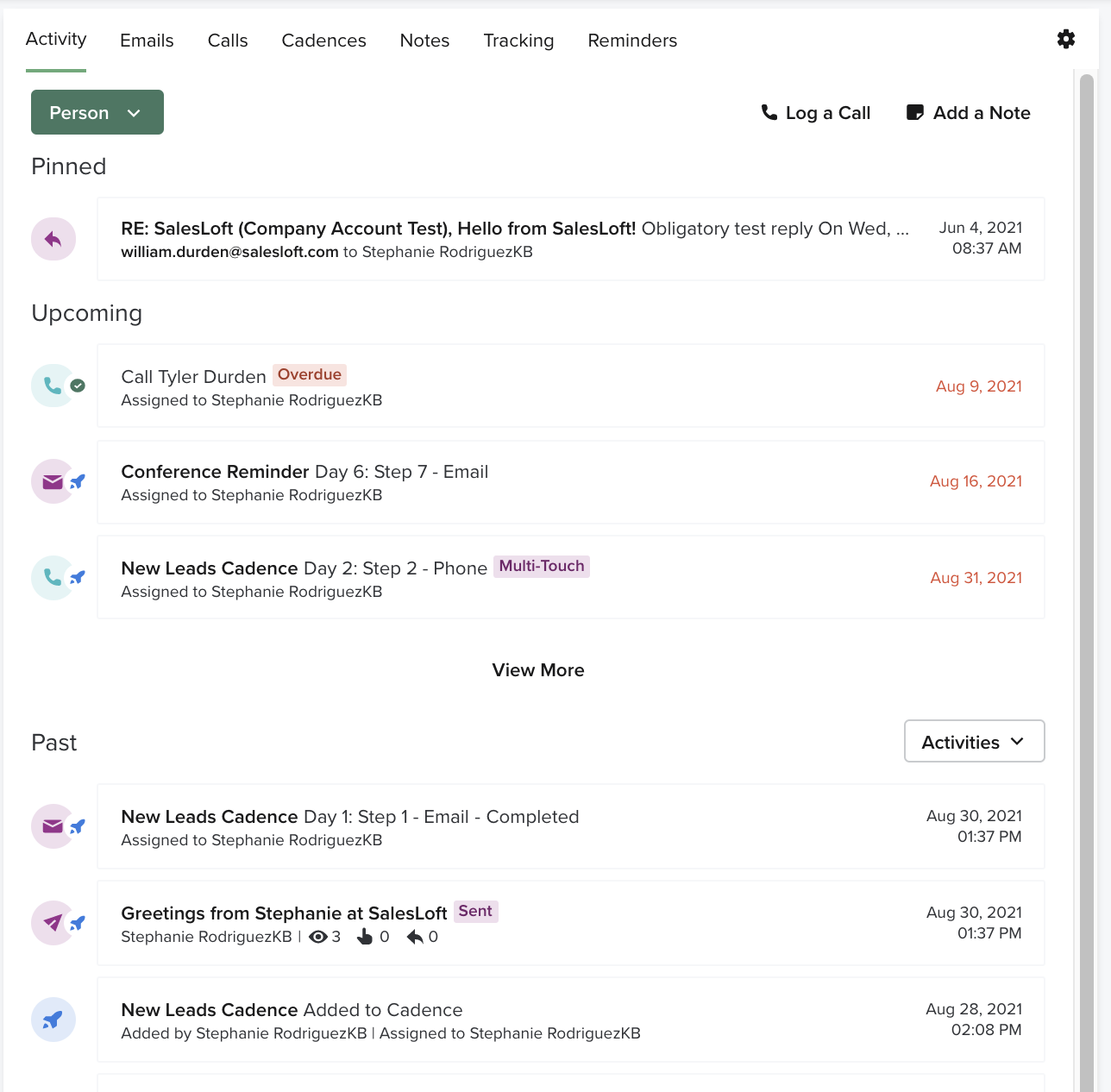 Person Profile Activity Feed