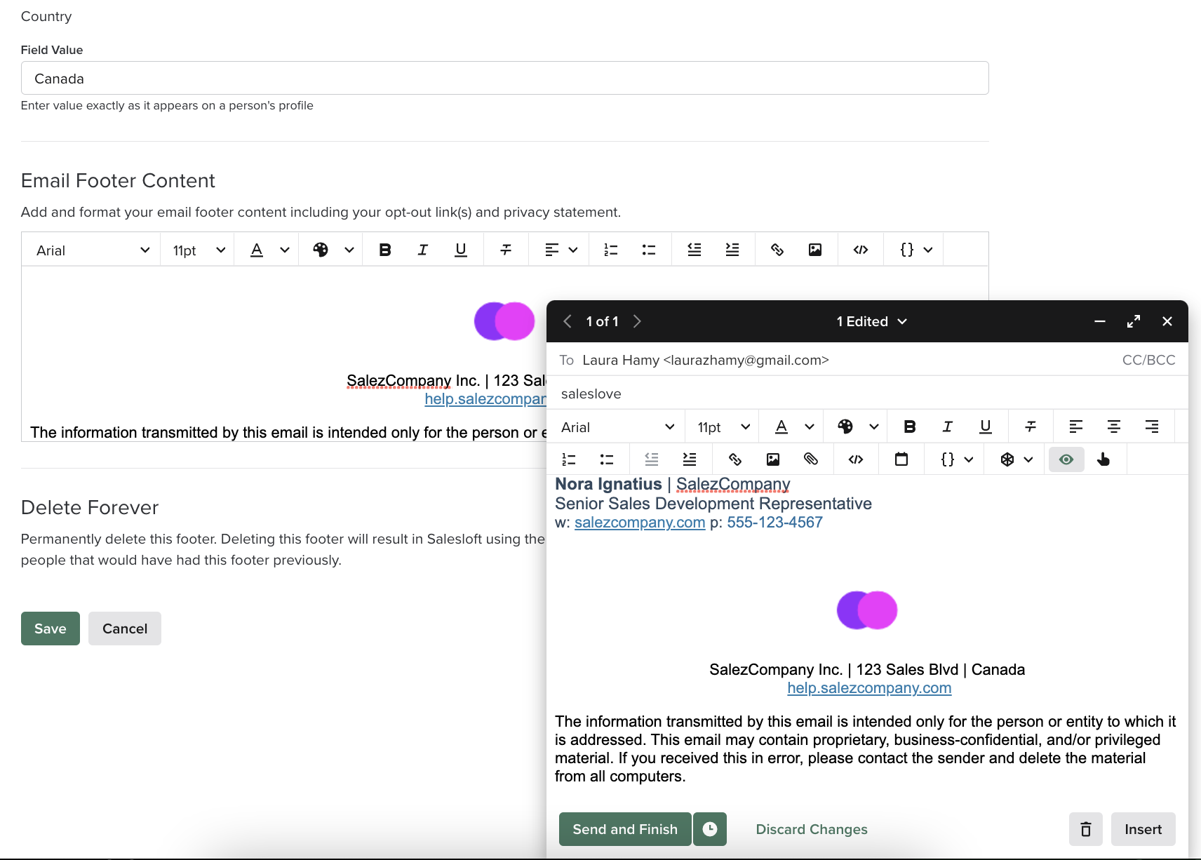 Manage Email Footers