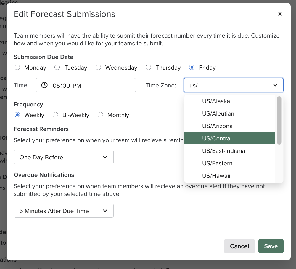 Manage Forecast Submissions Frequency