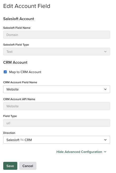 Account Field Configuration