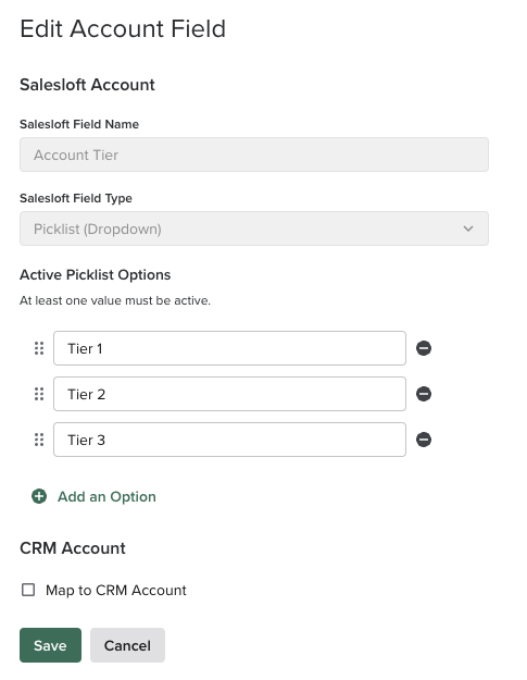 Account Field Configuration