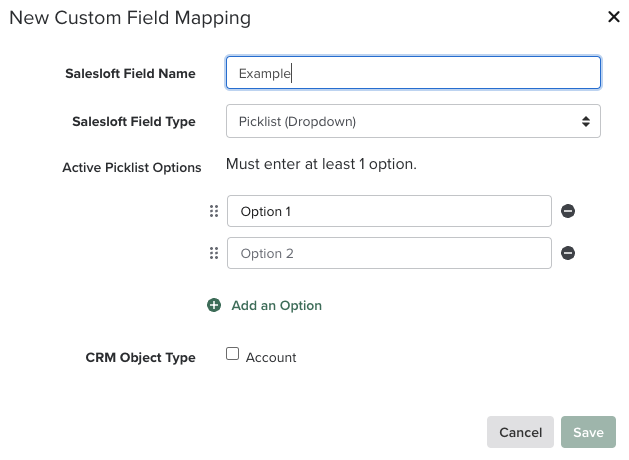 Account Field Configuration