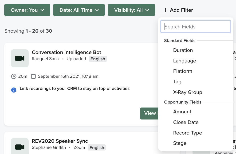 Filter and Sort Conversations Recordings