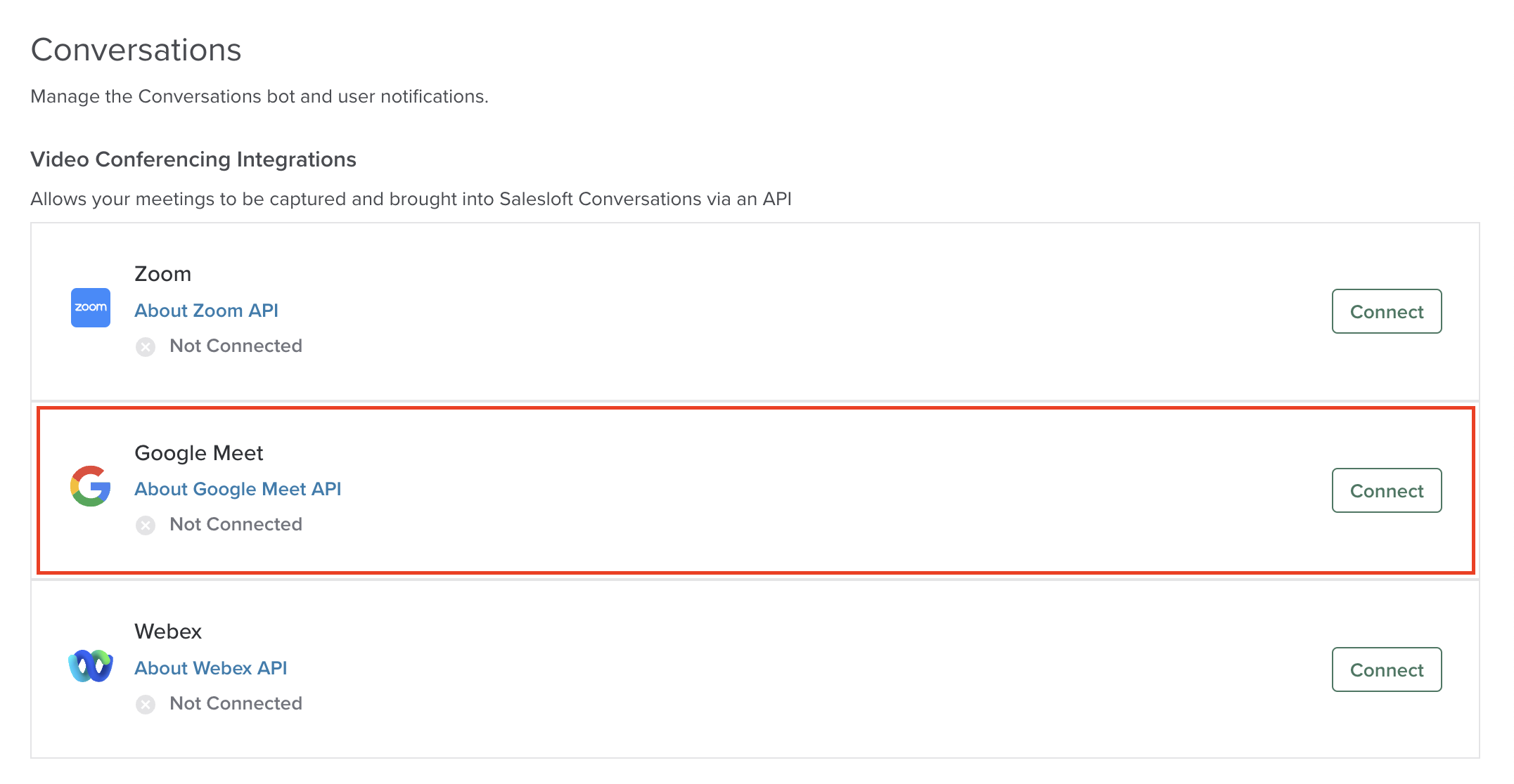 Conversations Google Meet Integration