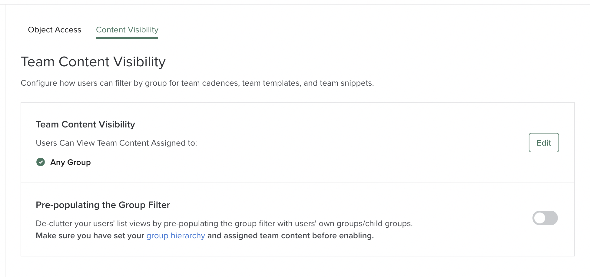Manage Access and Visibility Settings