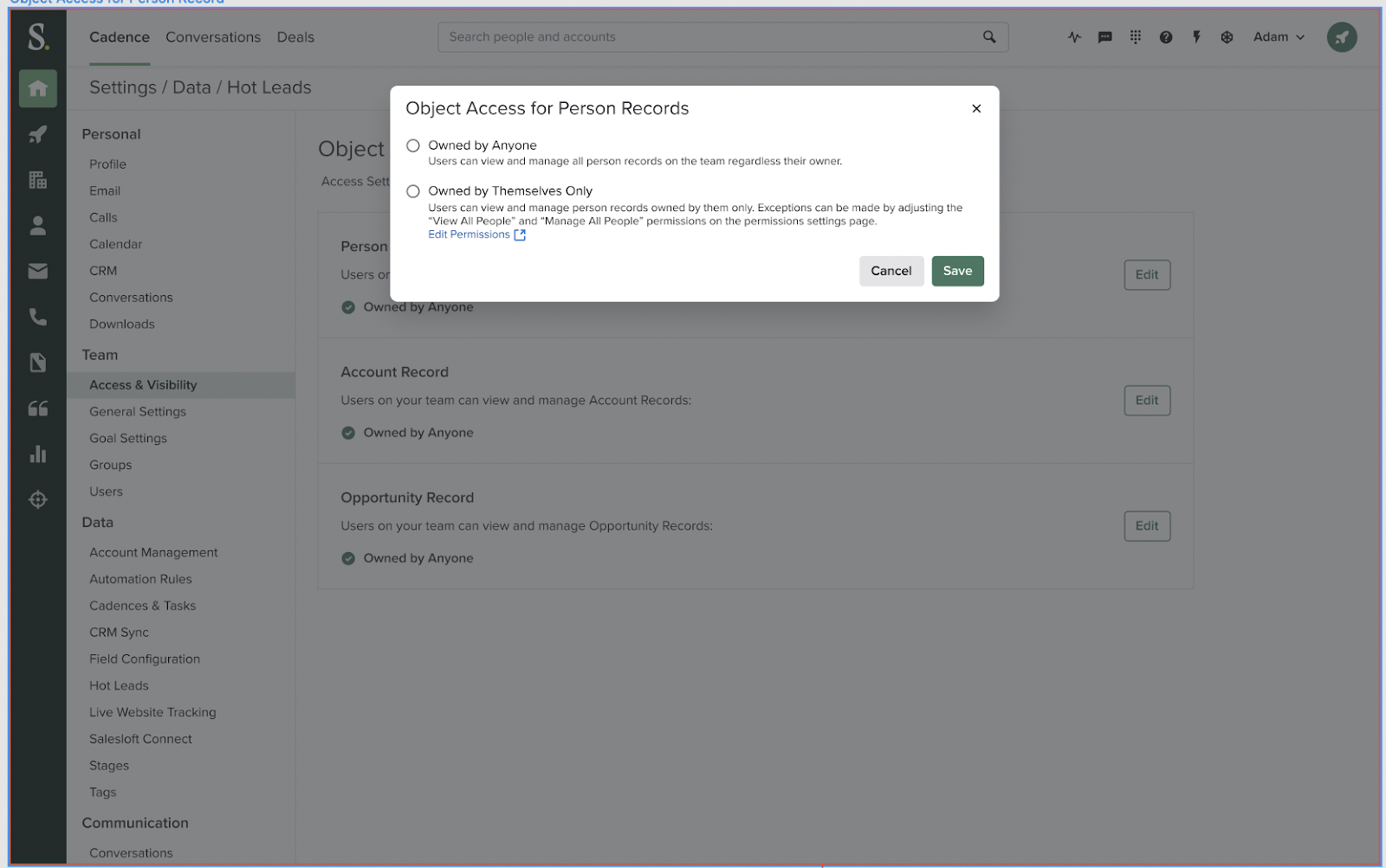 Manage Access and Visibility Settings