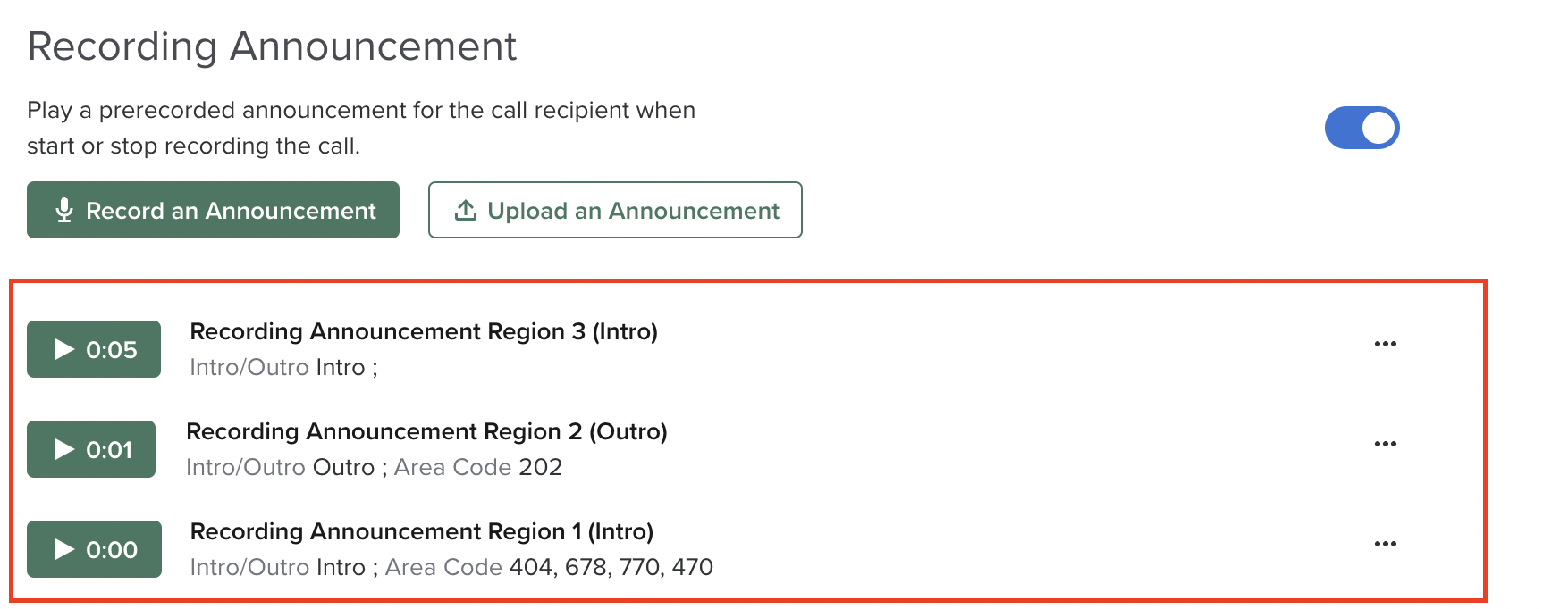 Dialer Call Recording Announcements