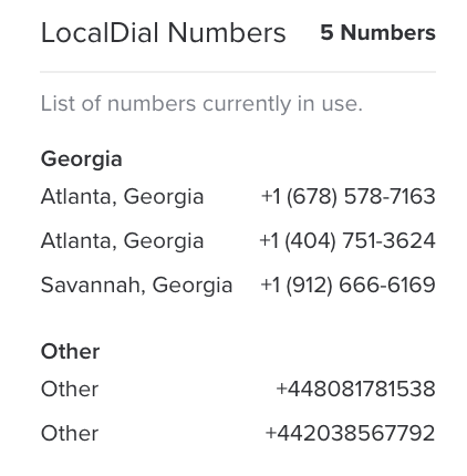 Manage LocalDial Numbers