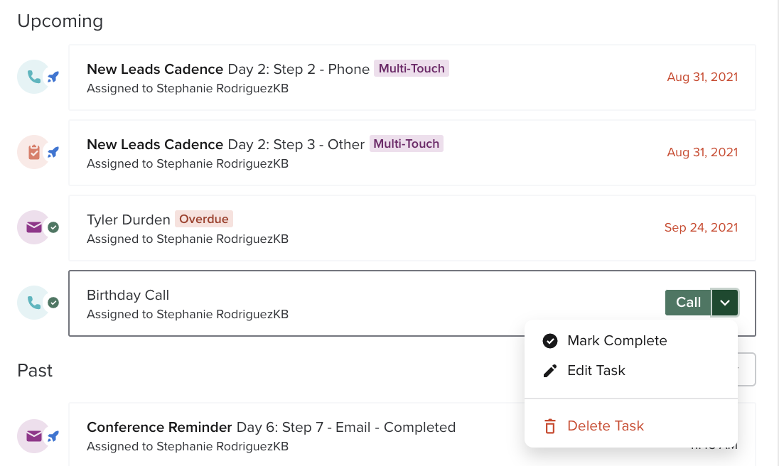 Tasks in Salesloft