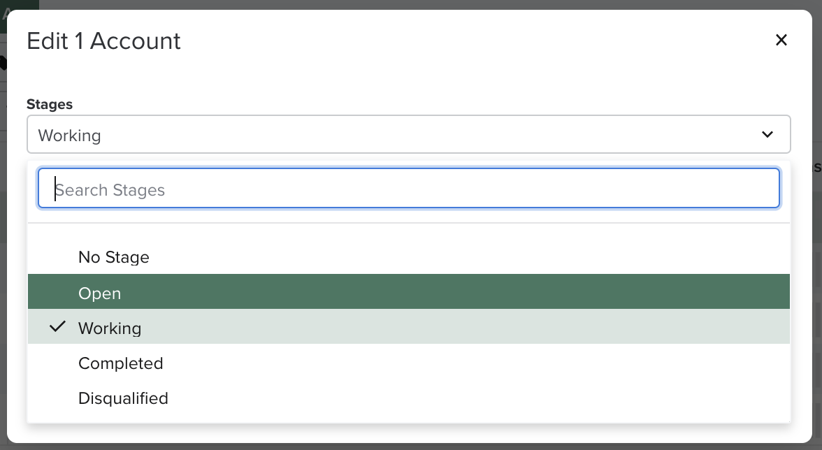 Select Account Actions from the Accounts Page