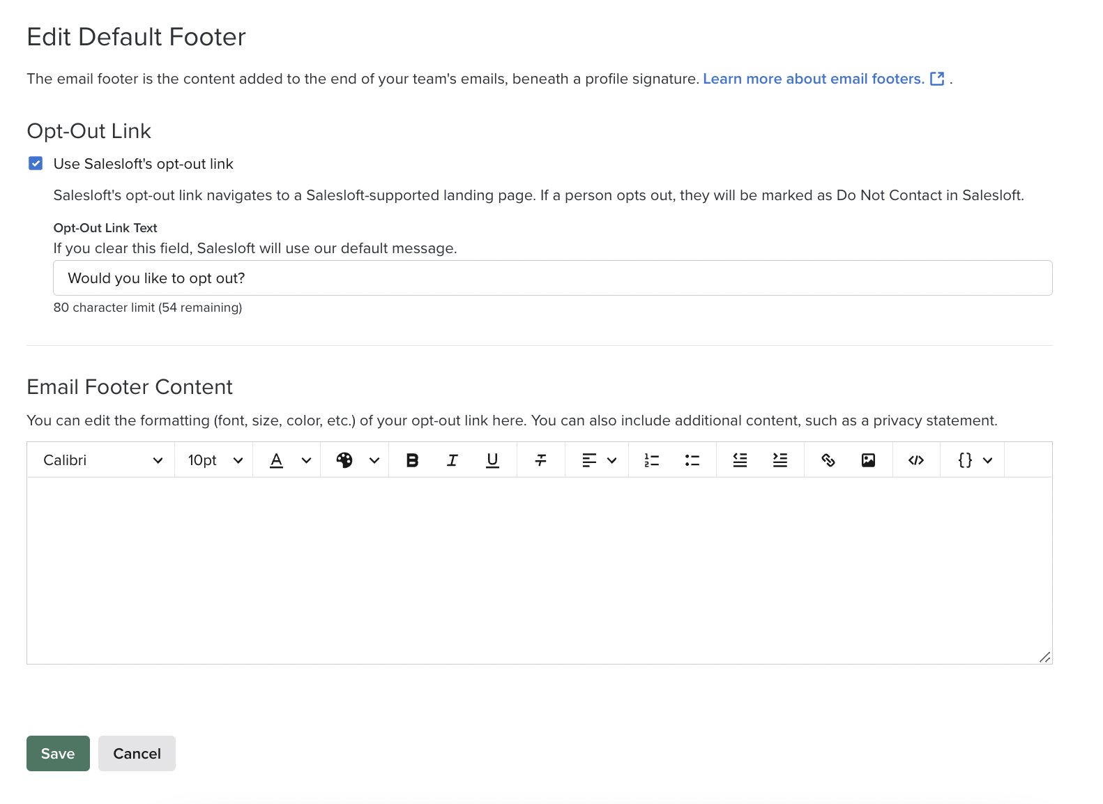 Manage Email Footers