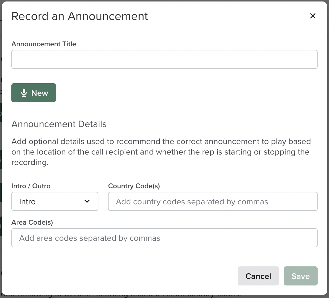 Dialer Call Recording Announcements