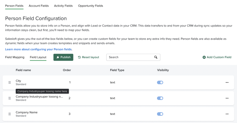 Person Field Configuration