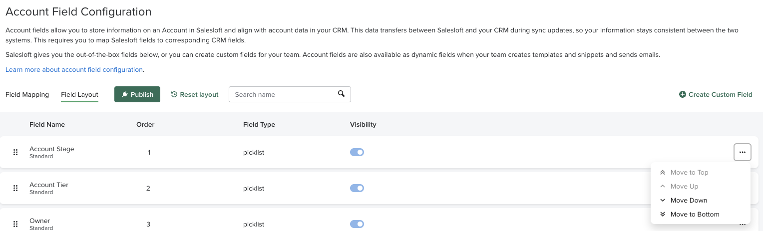 Account Field Configuration