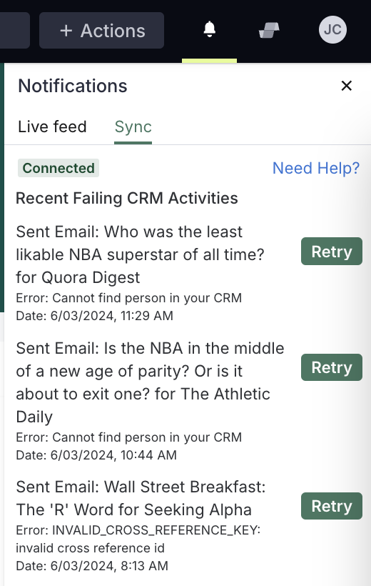 Failing CRM Activities Log