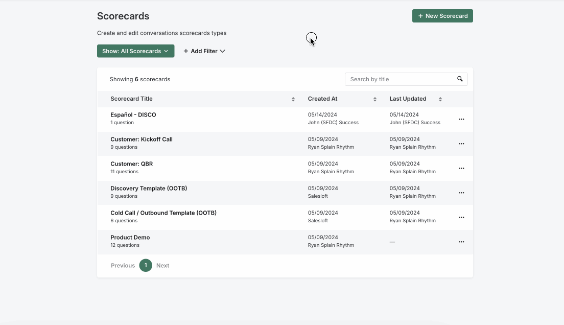 Manage Conversations Scorecards
