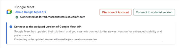 Update Google Meet API Connection