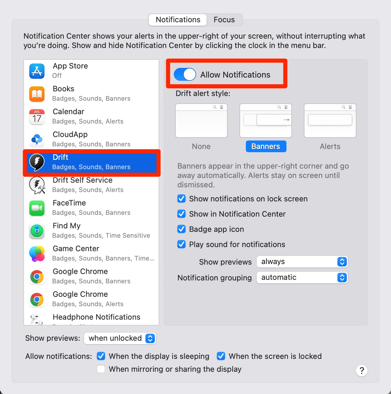 Drift - Troubleshooting Notifications