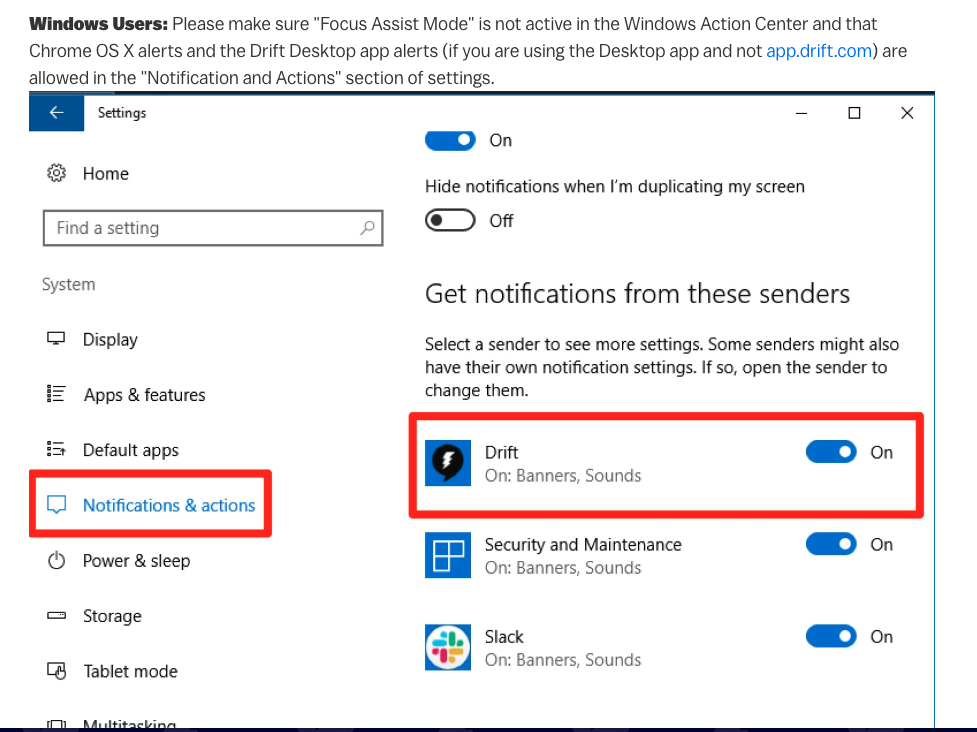 Drift - Troubleshooting Notifications