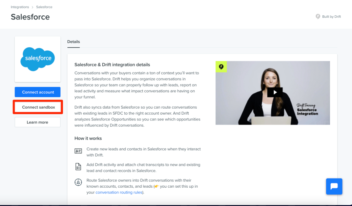Drift - How to Connect your Salesforce Sandbox to Drift