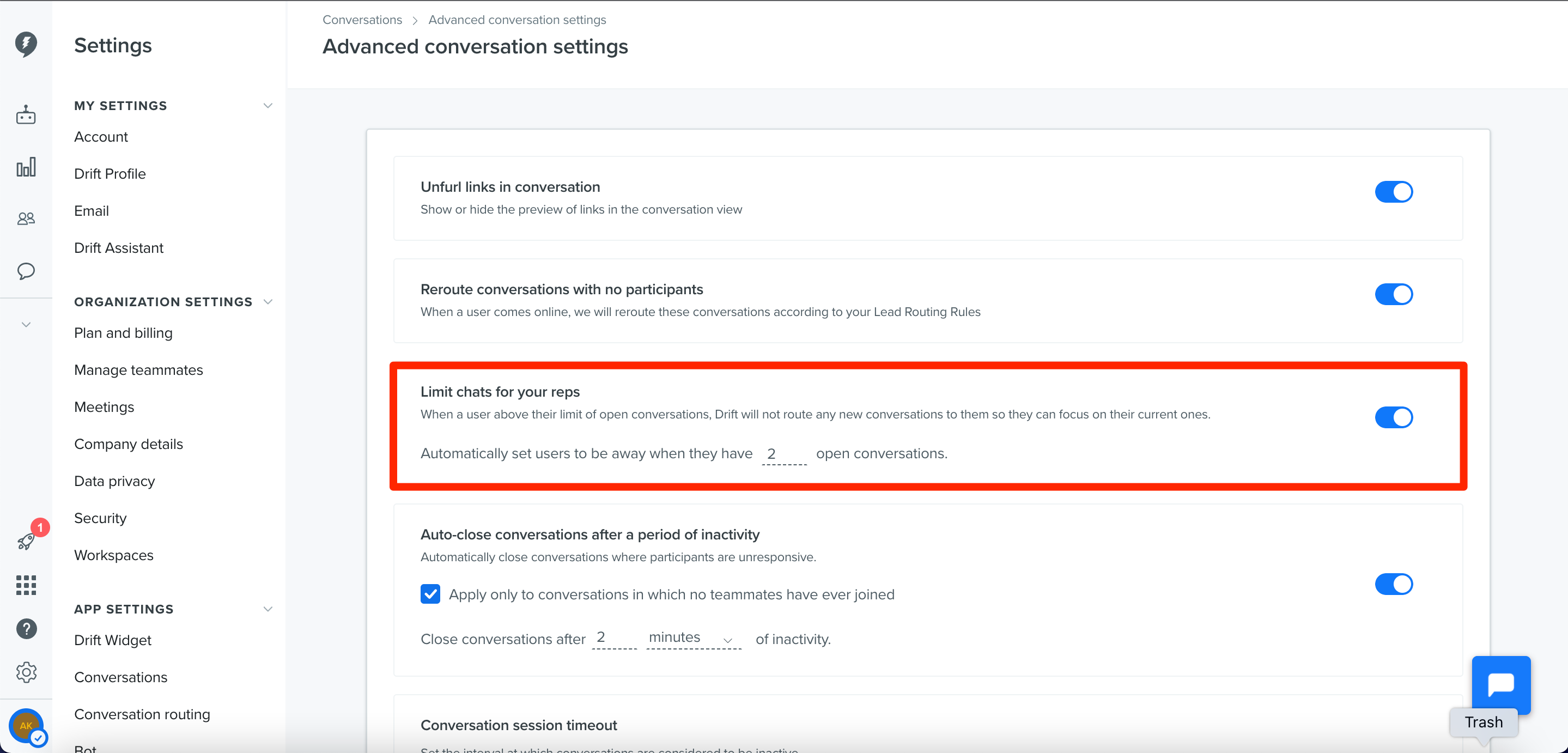 Drift - How to Set a Conversation Limit for Your Teammates
