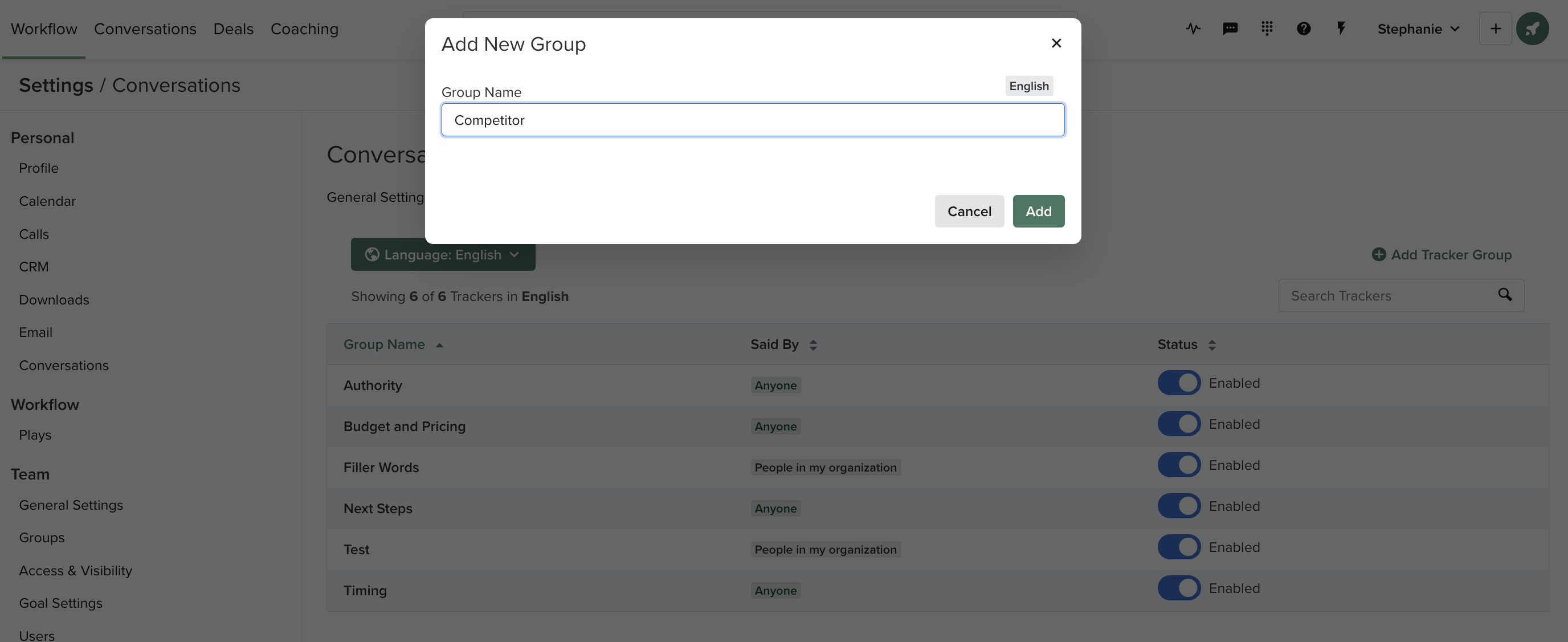 Manage Tracker Settings