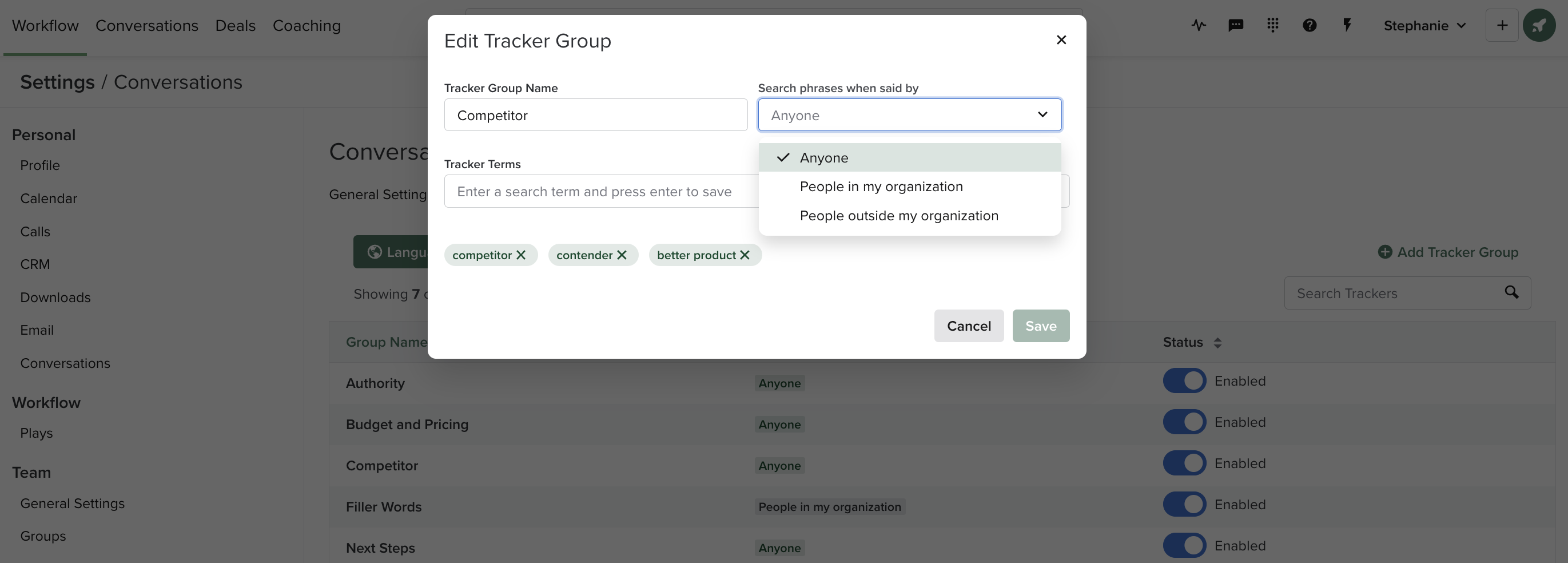 Manage Tracker Settings