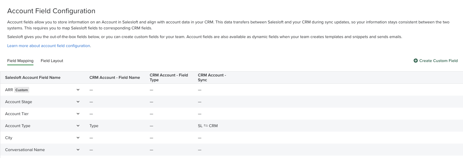 Account Field Configuration