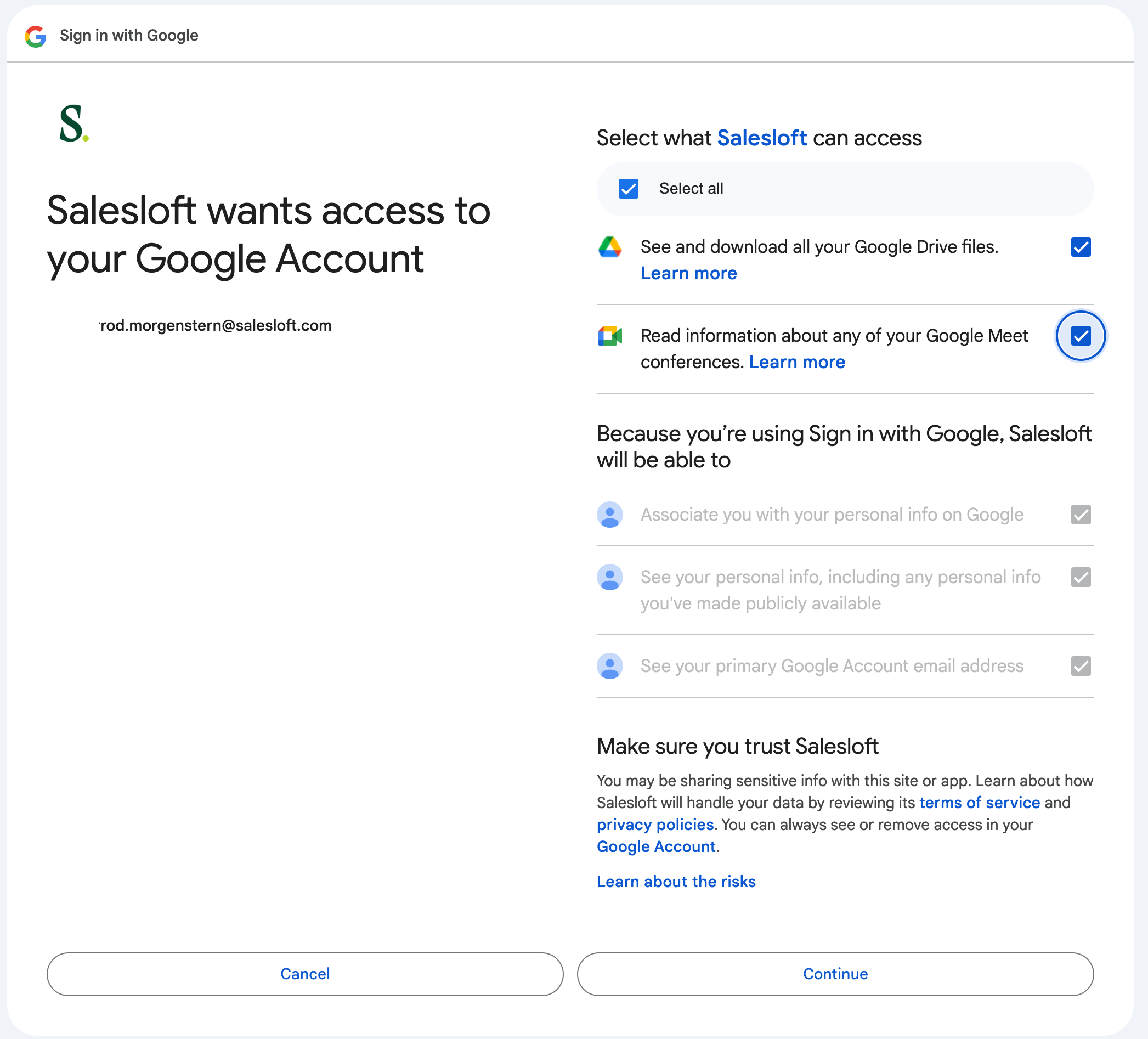 How does Salesloft connect to Google Workspace?
