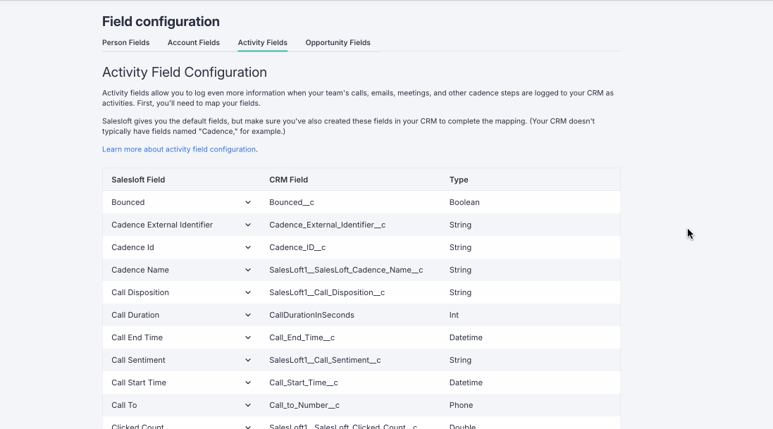 Activity Field Configuration