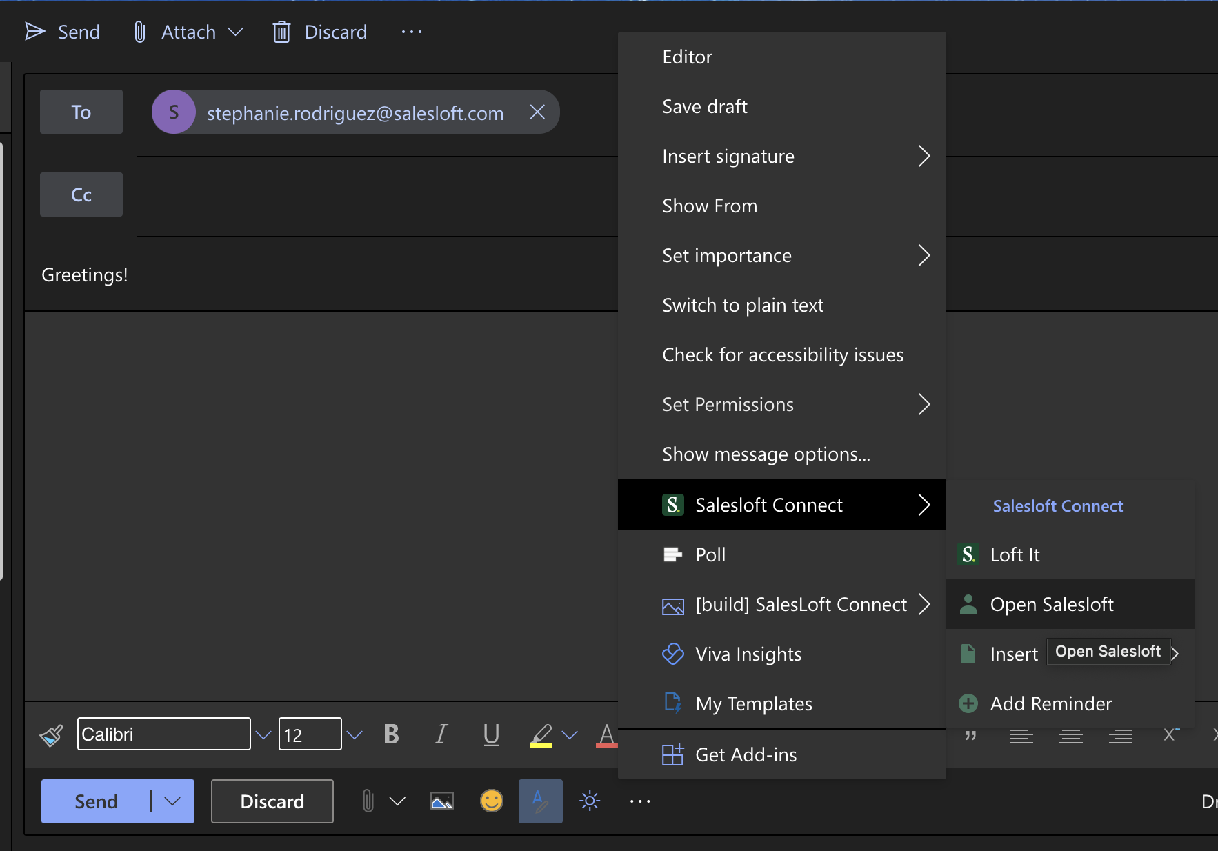 Salesloft Connect Side Panel - Office 365 Online