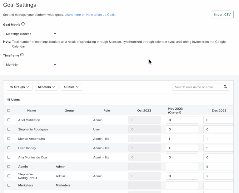 Manage Goal Settings