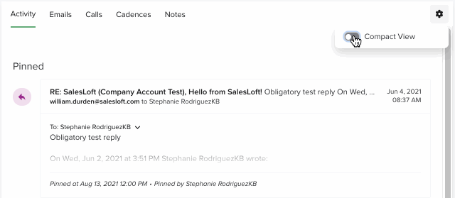 Account Profile Activity Feed