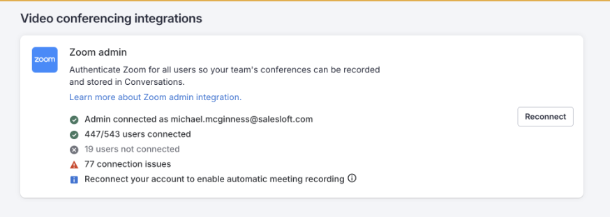 Bulk Reconnect the Zoom API Integration
