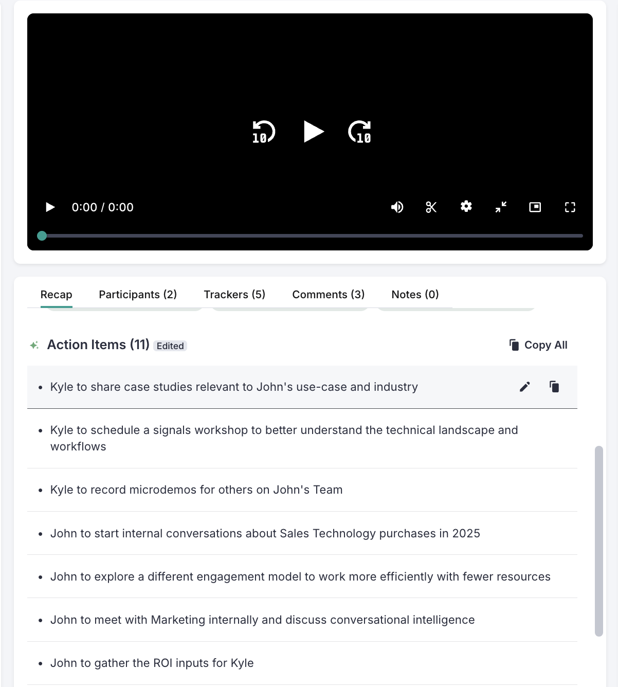 Recap Action Items in Conversations