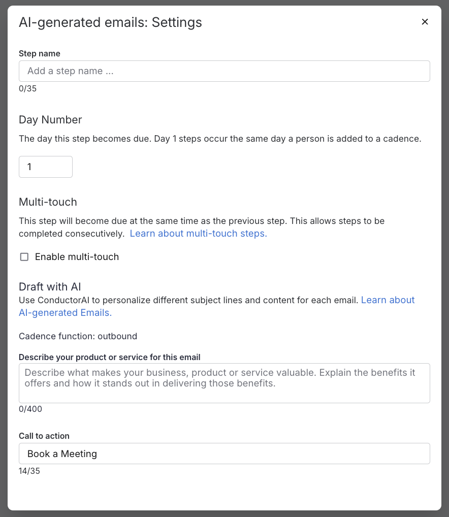 Create a Cadence Email Step Using AI