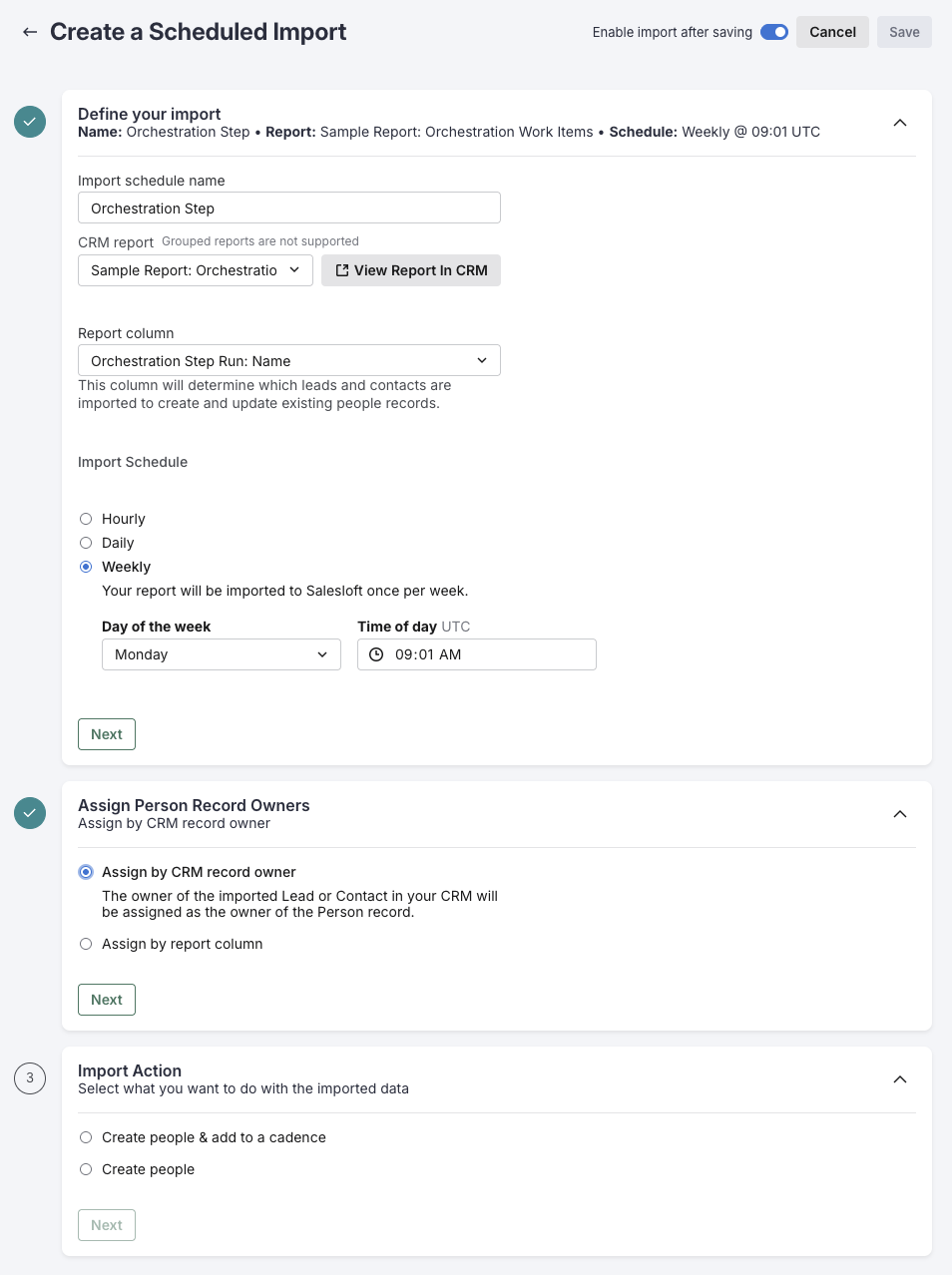 Manage Scheduled Imports