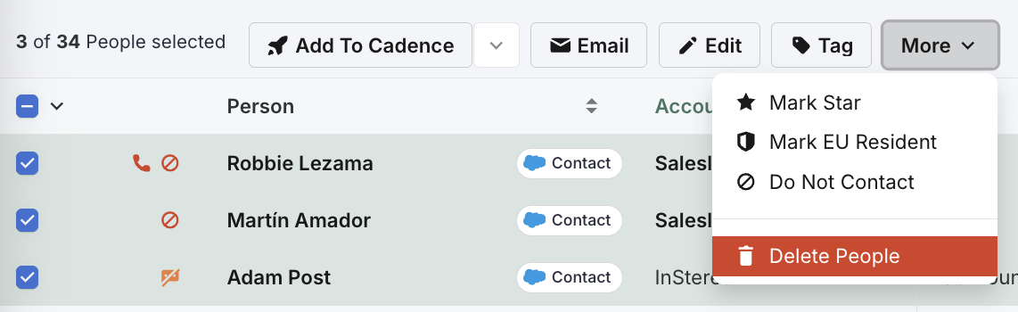 Delete Salesloft Records and Content